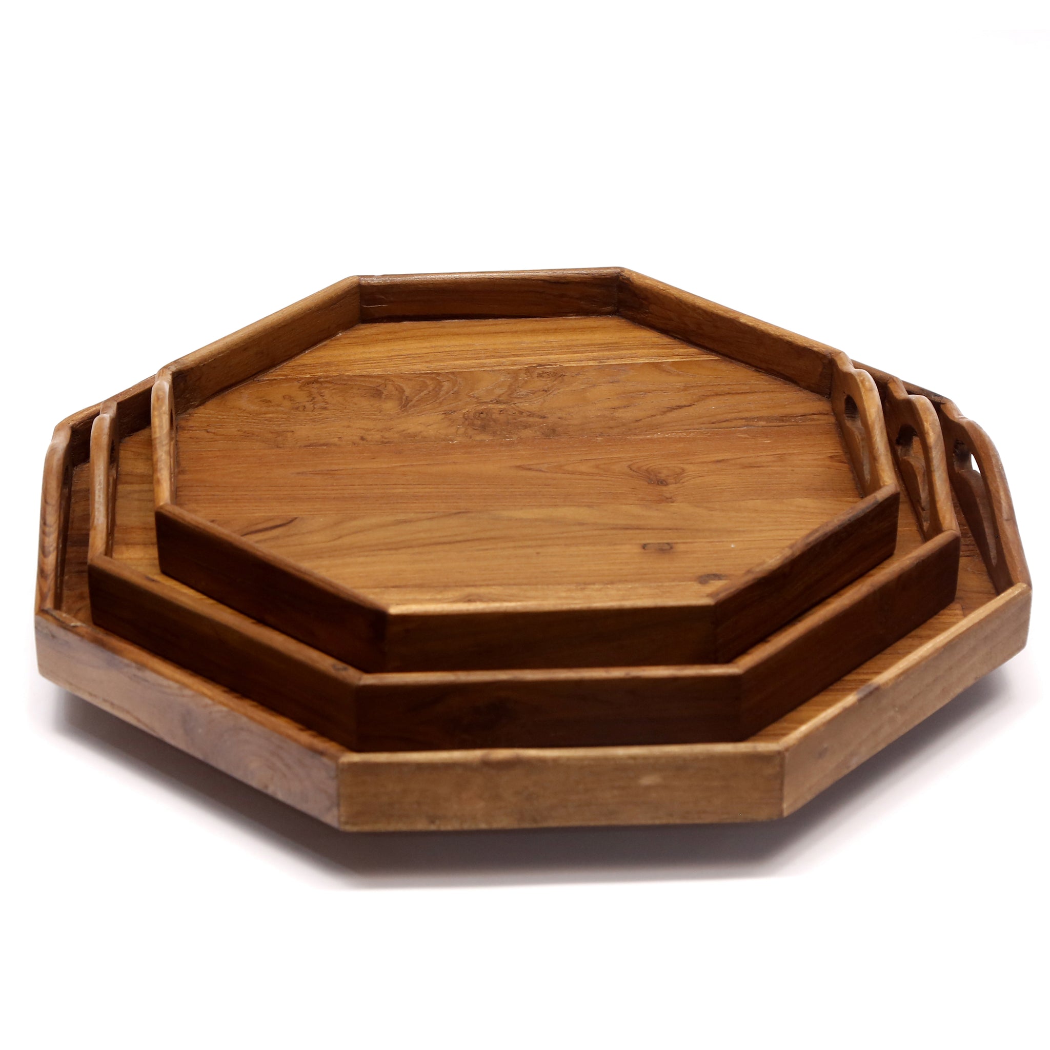 Wooden Octagonal-handle Tray Set