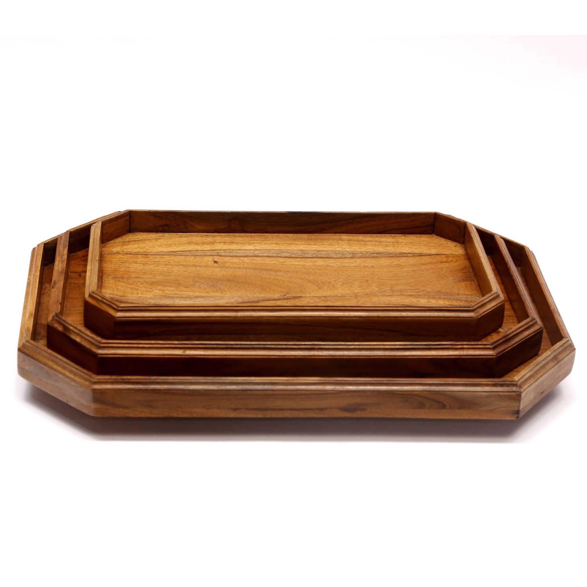 Octagon Wood Tray- Set of 3