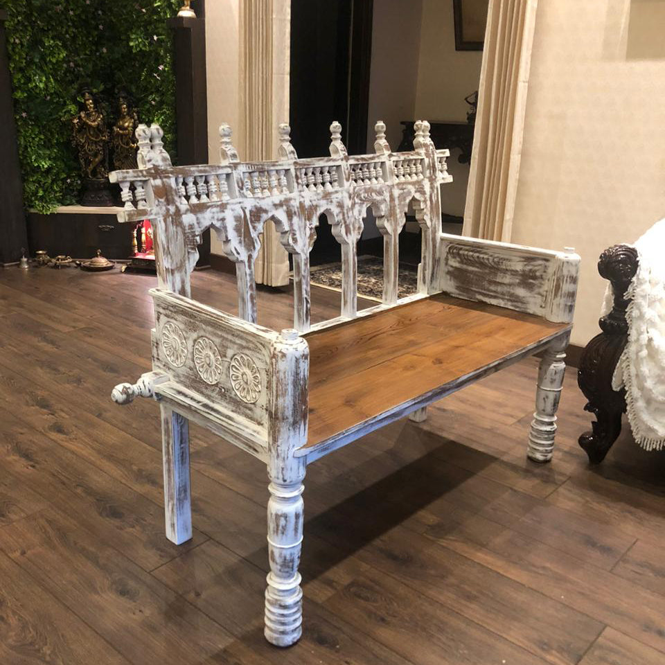 White Distressed Vintage Bench