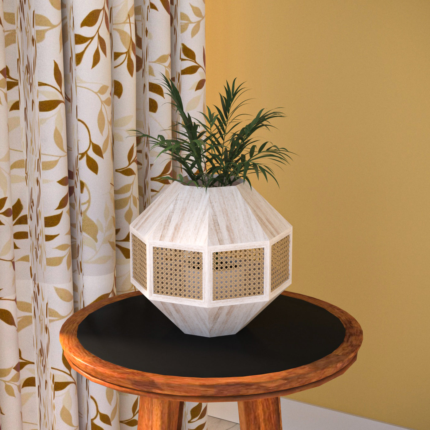 Diamond Shaped Wooden Handmade White Distressed Flowerpot for Home