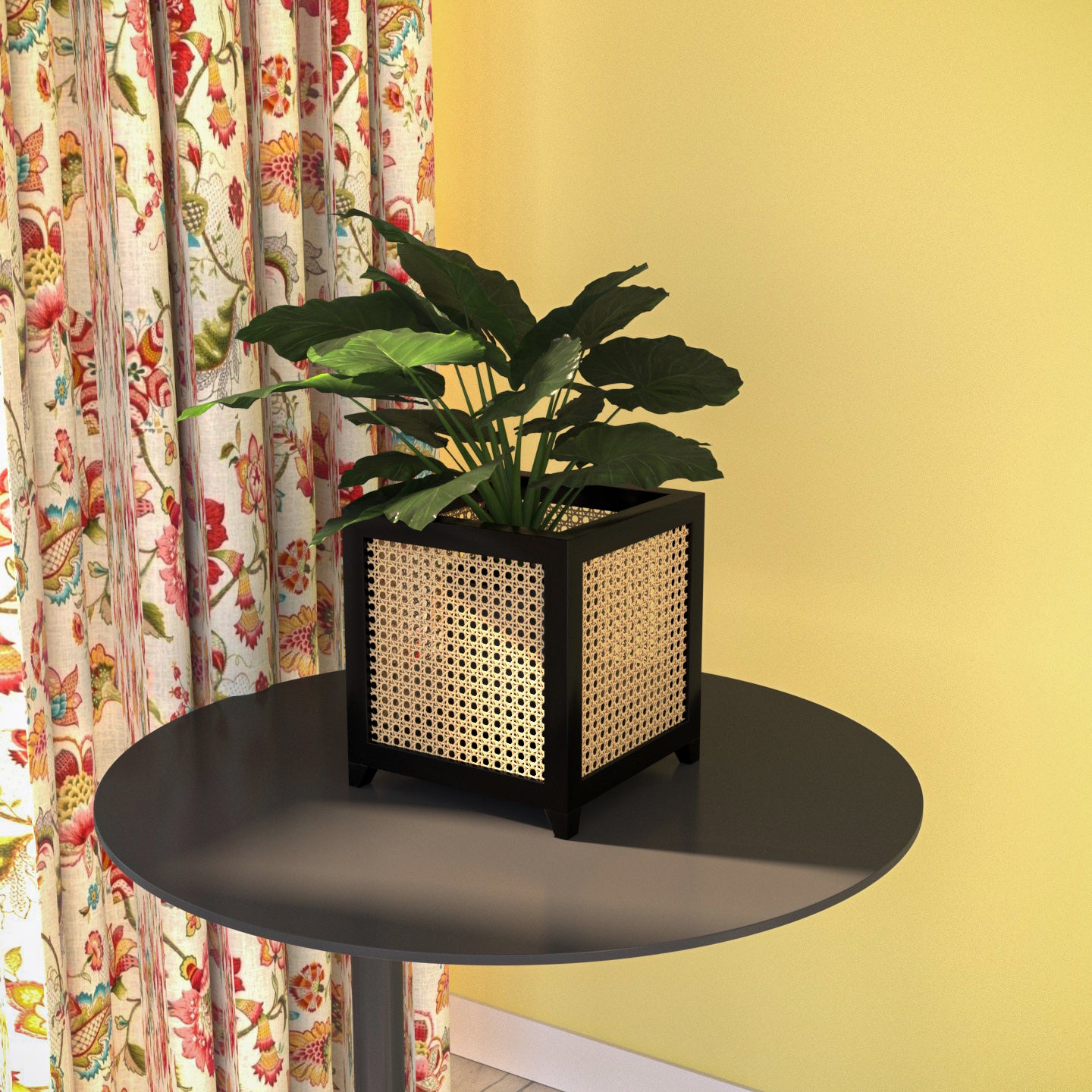 Premium Style Dark Black Soft Cane Wooden Flowerpot for Home