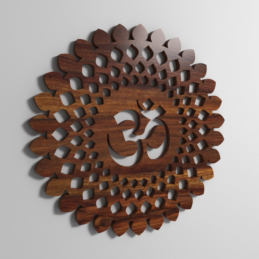 Solid Teak Om Symbol Wall Decor for Spiritual Harmony
