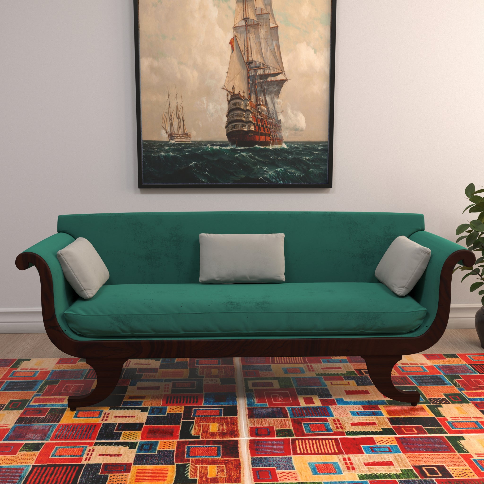 Traditional southern colonial era curved arms and legs 3 seater sofa