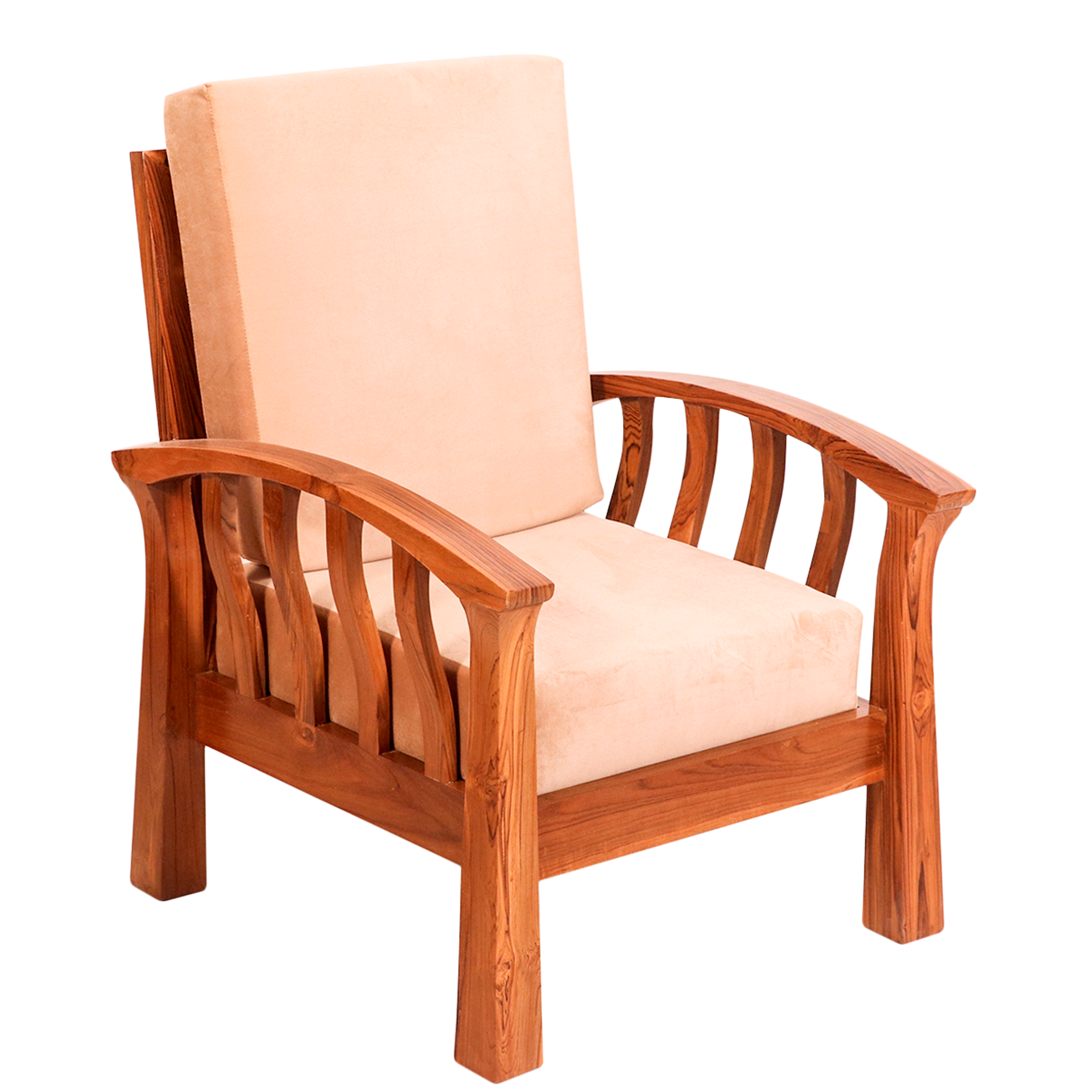 Elegant Solid Teak Wood 1 Seater Sofa | Curved Strip Design | High ...