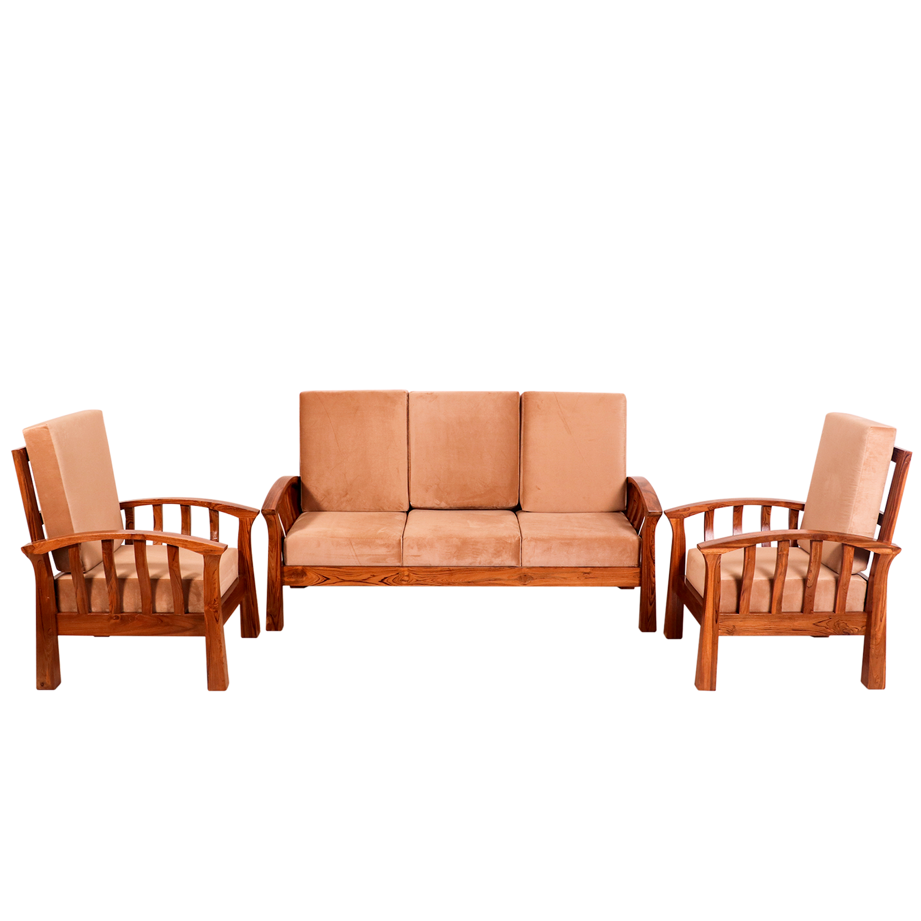 Elegant Teak Wood Curved Strip Sofa Set | 3+1+1 Seater | Premium ...