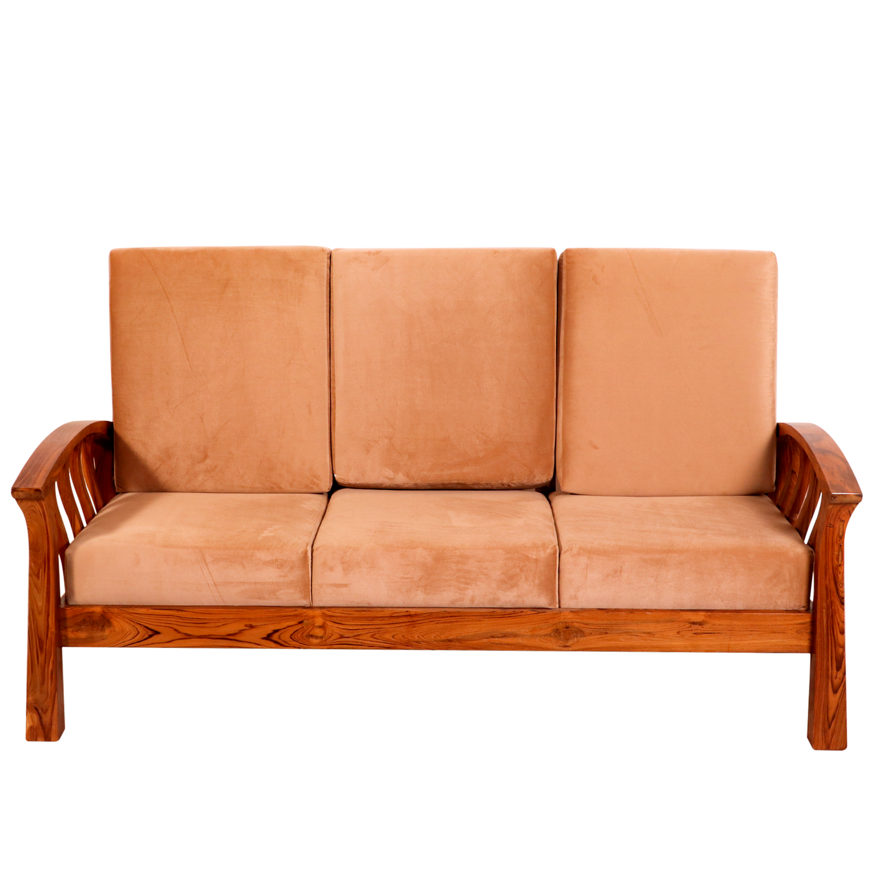 Teak wood curved strip design 3 Seater Sofa