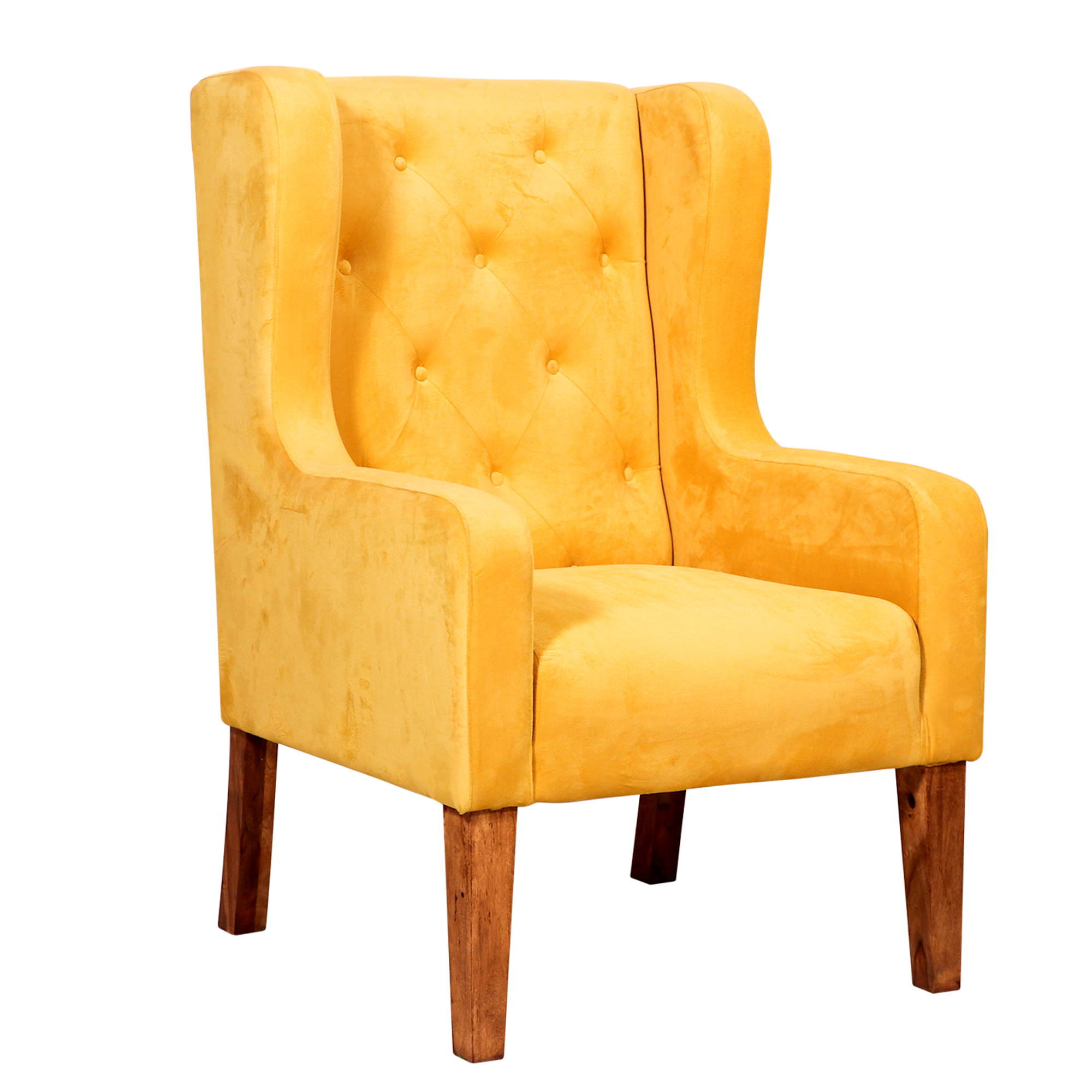 Elegant Yellow Classic Winged Chair | Timeless Design & Comfort