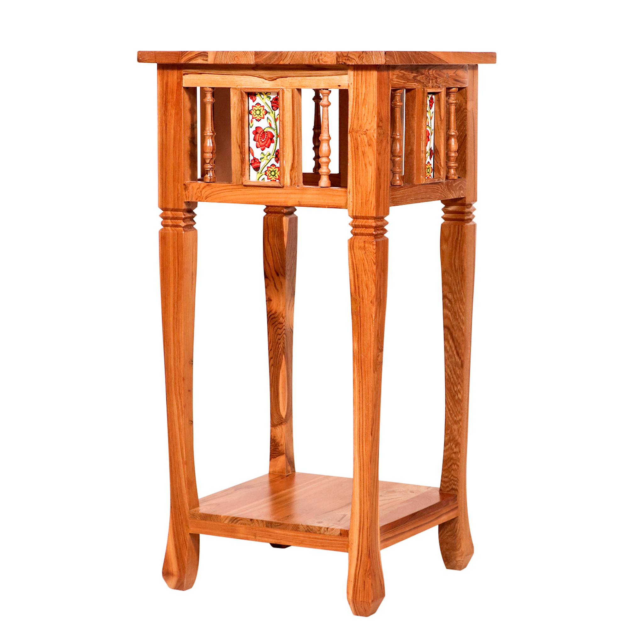Ceramic tiled wood Side corner table with downside shelf
