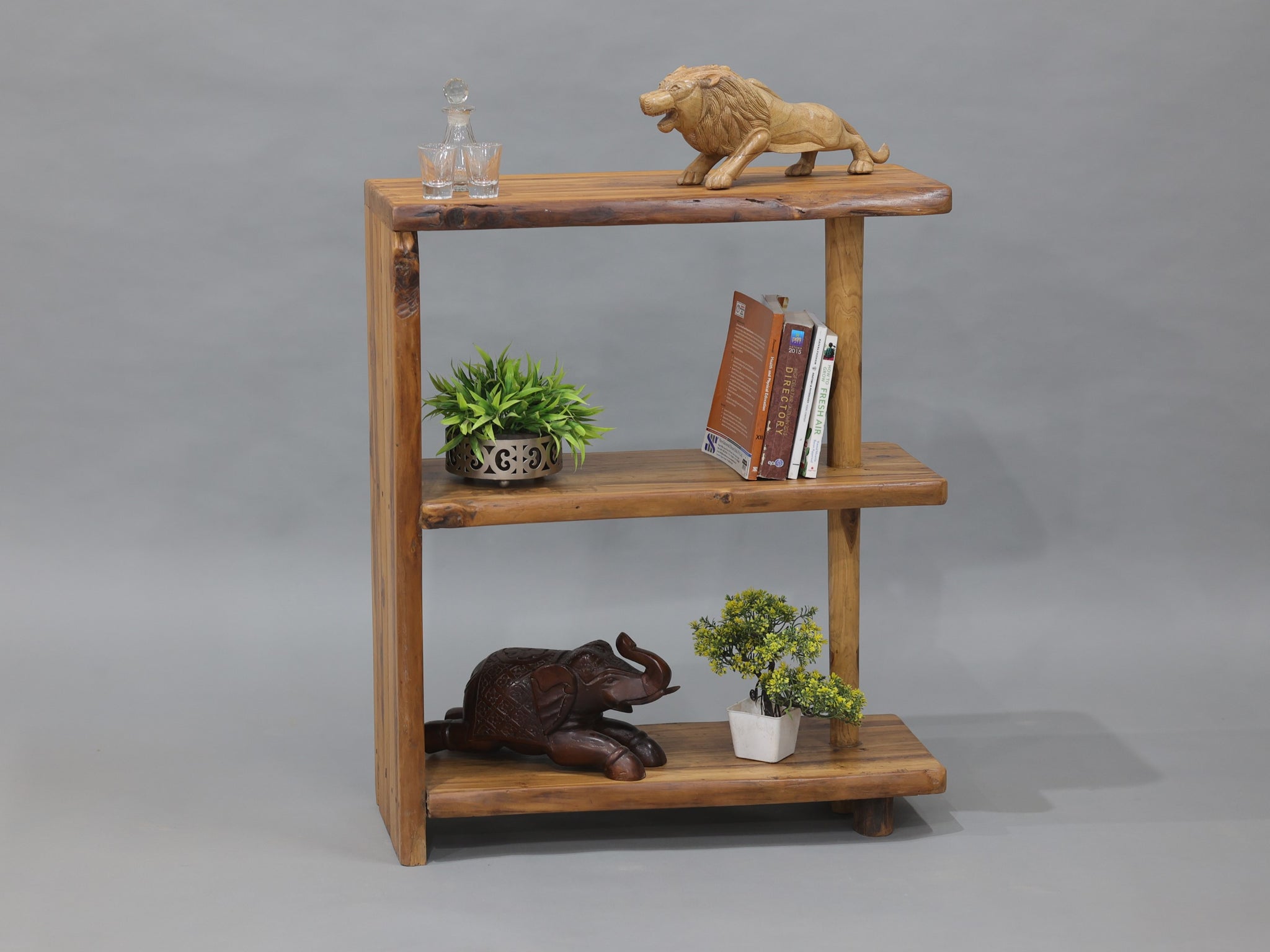 Heritage Finish Teak wooden Compact Shelf Rack
