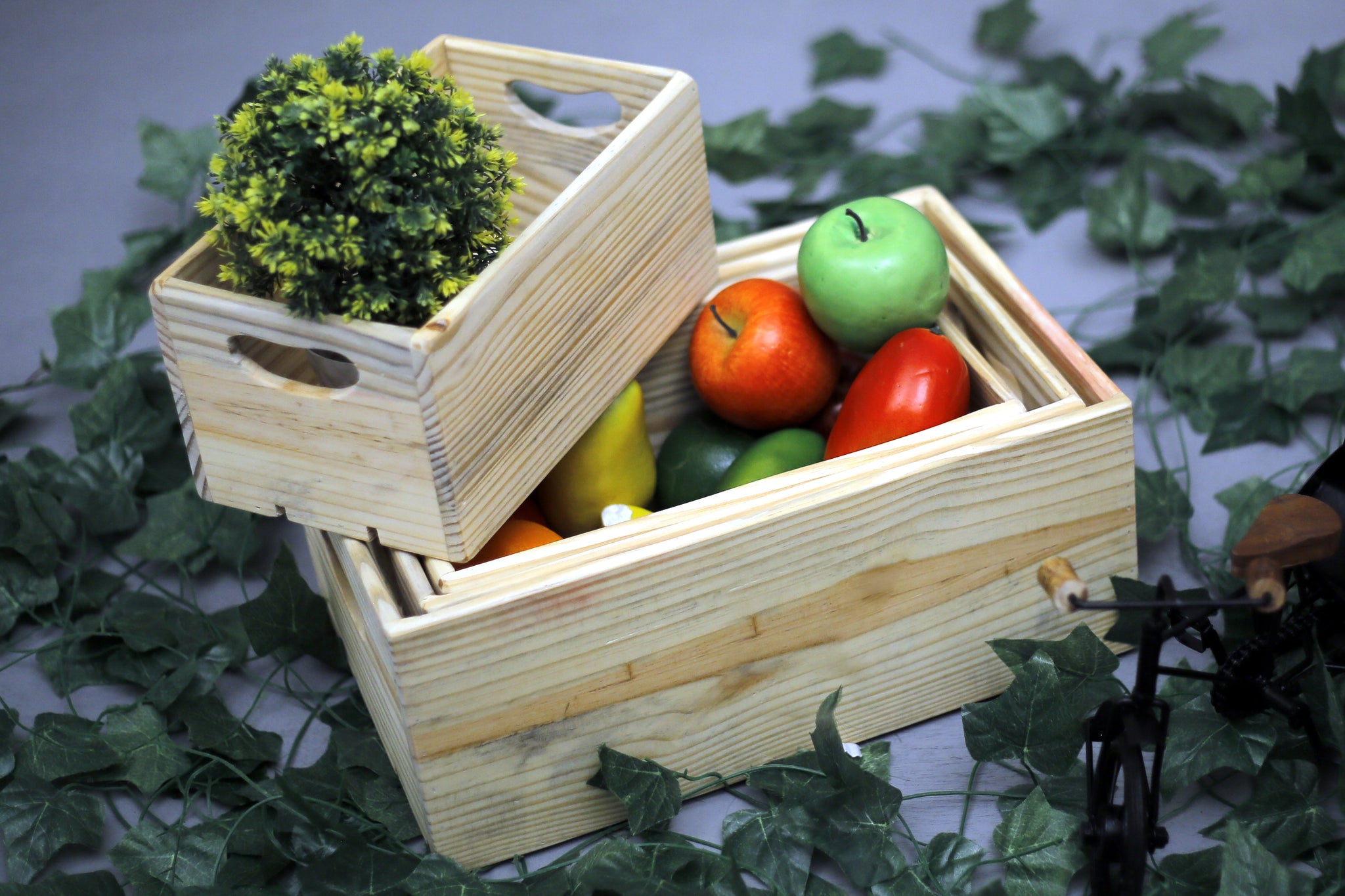 (Set of 4) Pine Wood Fruit & Vegetable Crates