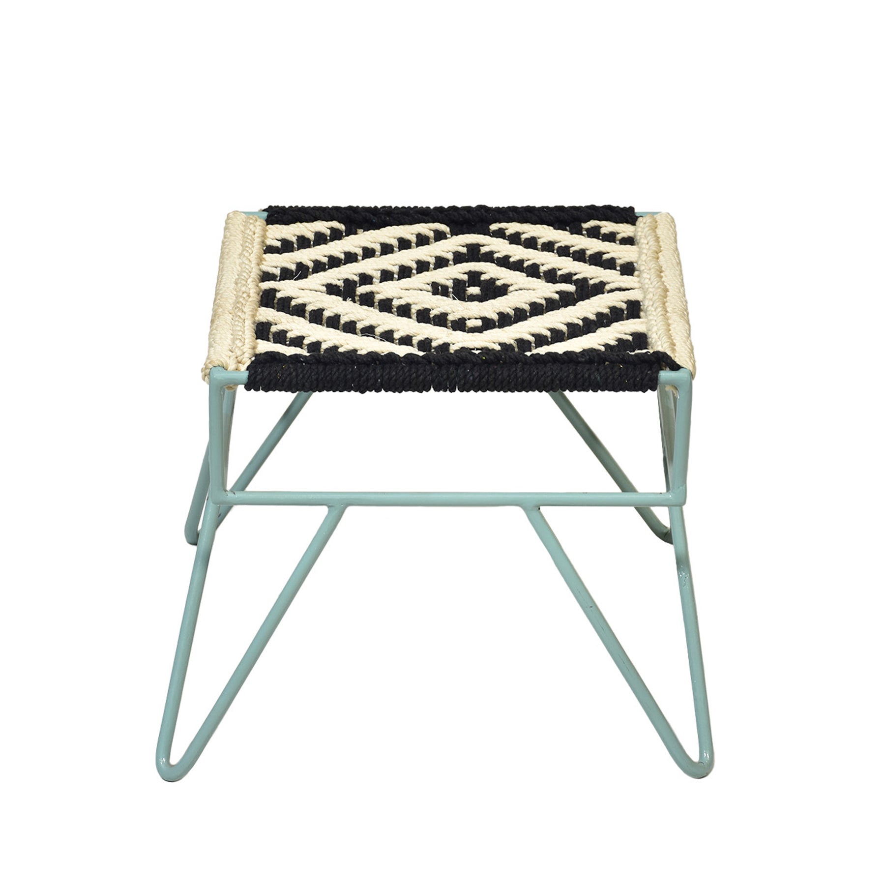Woven black white metallic weaving Stool – Woodshala
