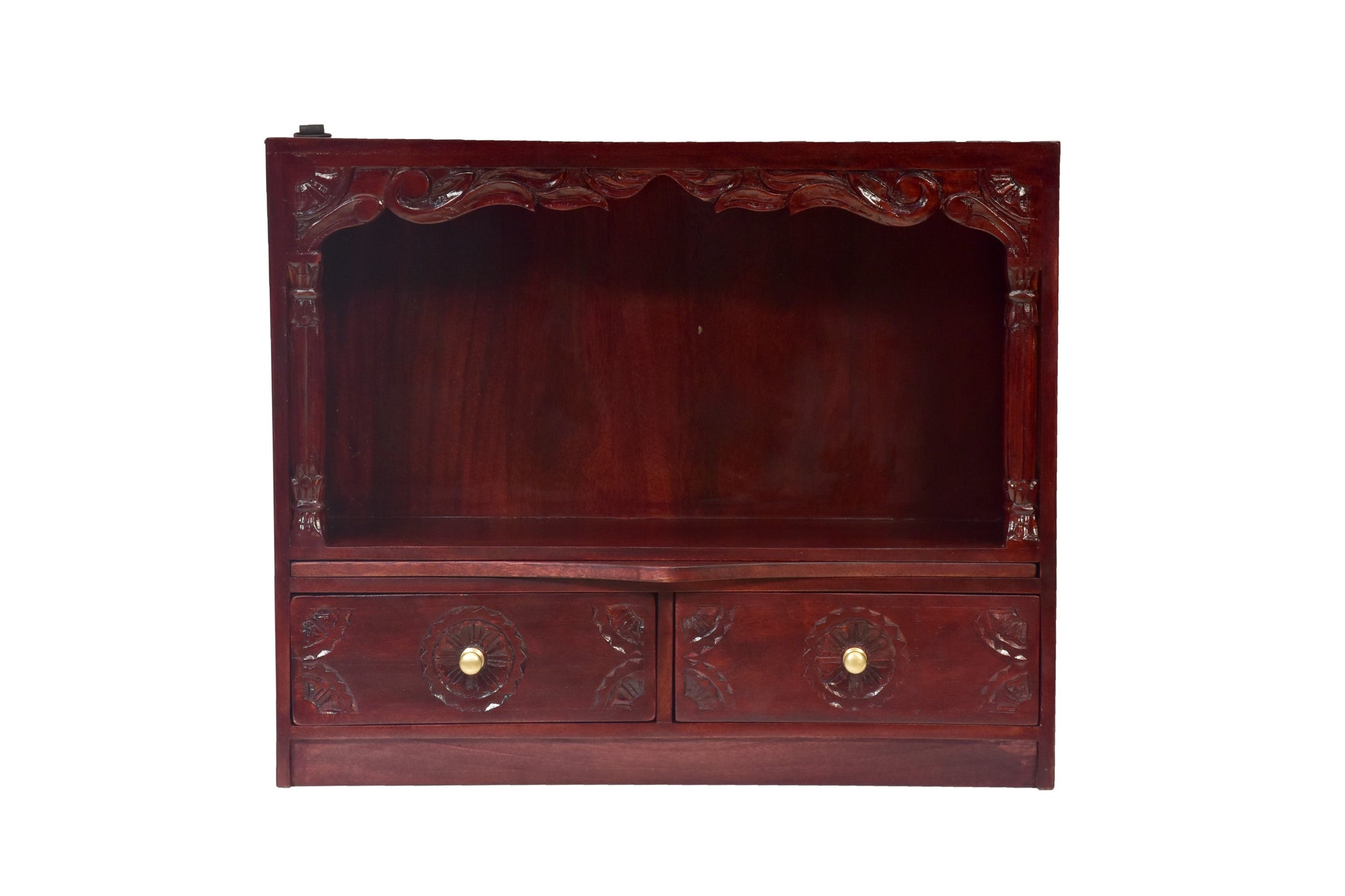 Carved Top Solid Wooden Temple with 2 Drawers