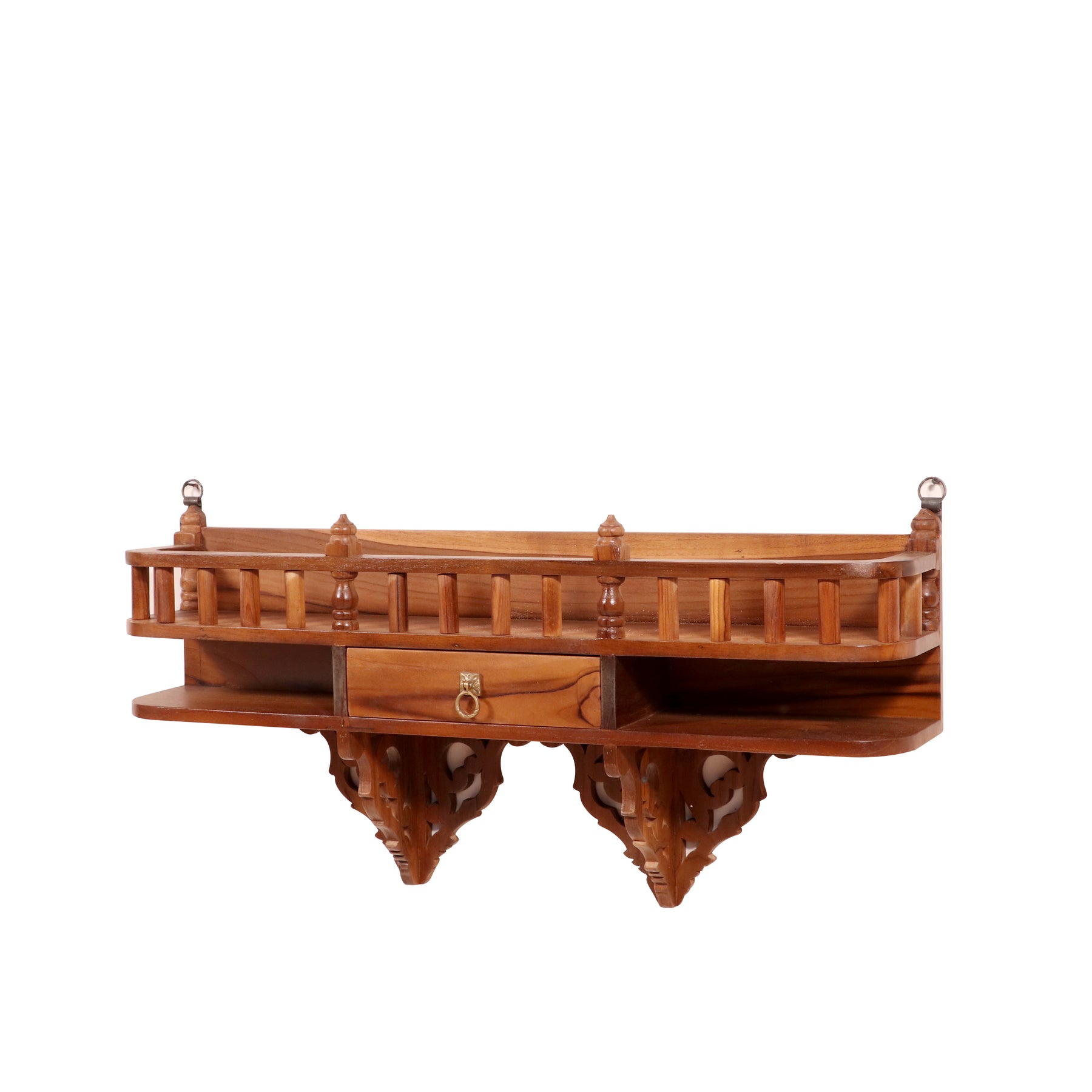 Teak wood wall rack (Bracket) with single drawer & traditional railing
