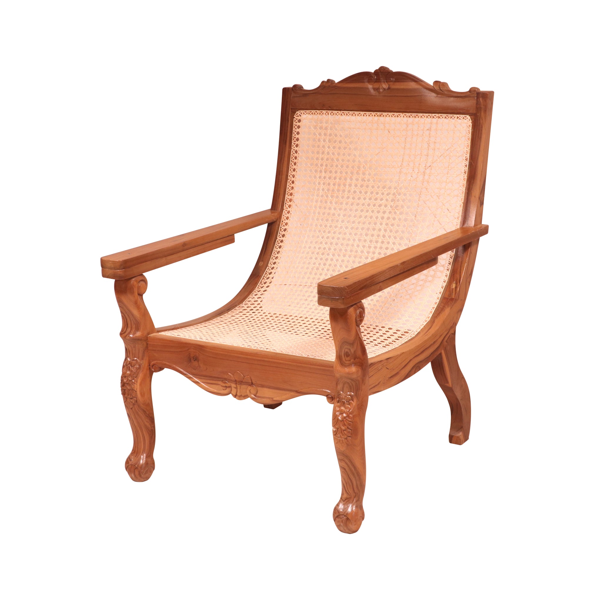 Elegant Teak Wood Cane Back Easy Chair - Comfort and Style Combined