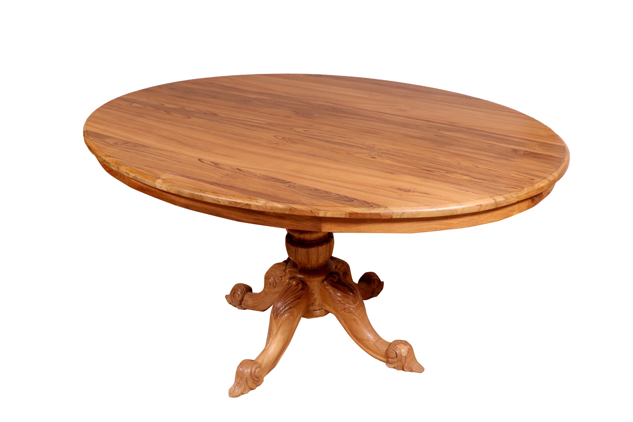 Oval shaped teak wood dining table