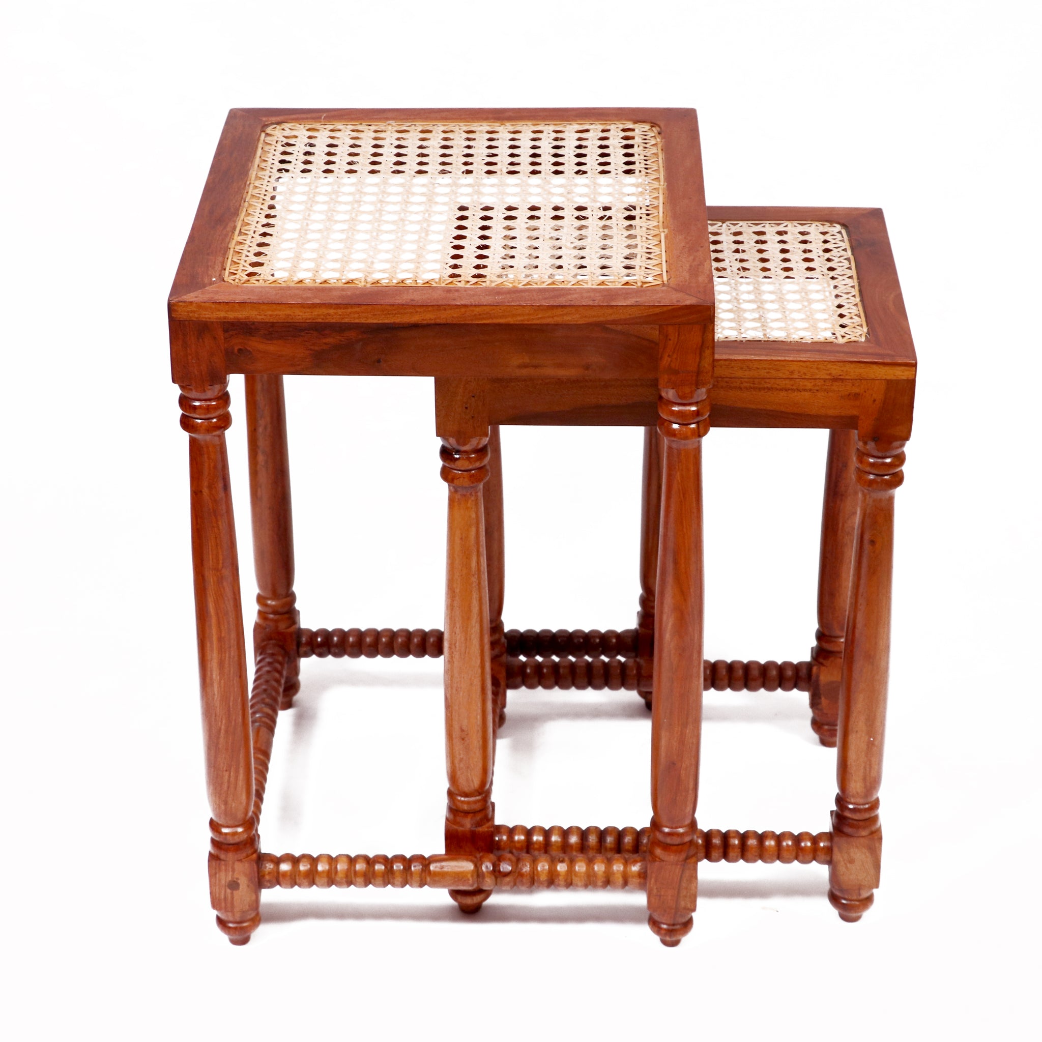 Classic Wooden Cane Nest Tables (Stool)