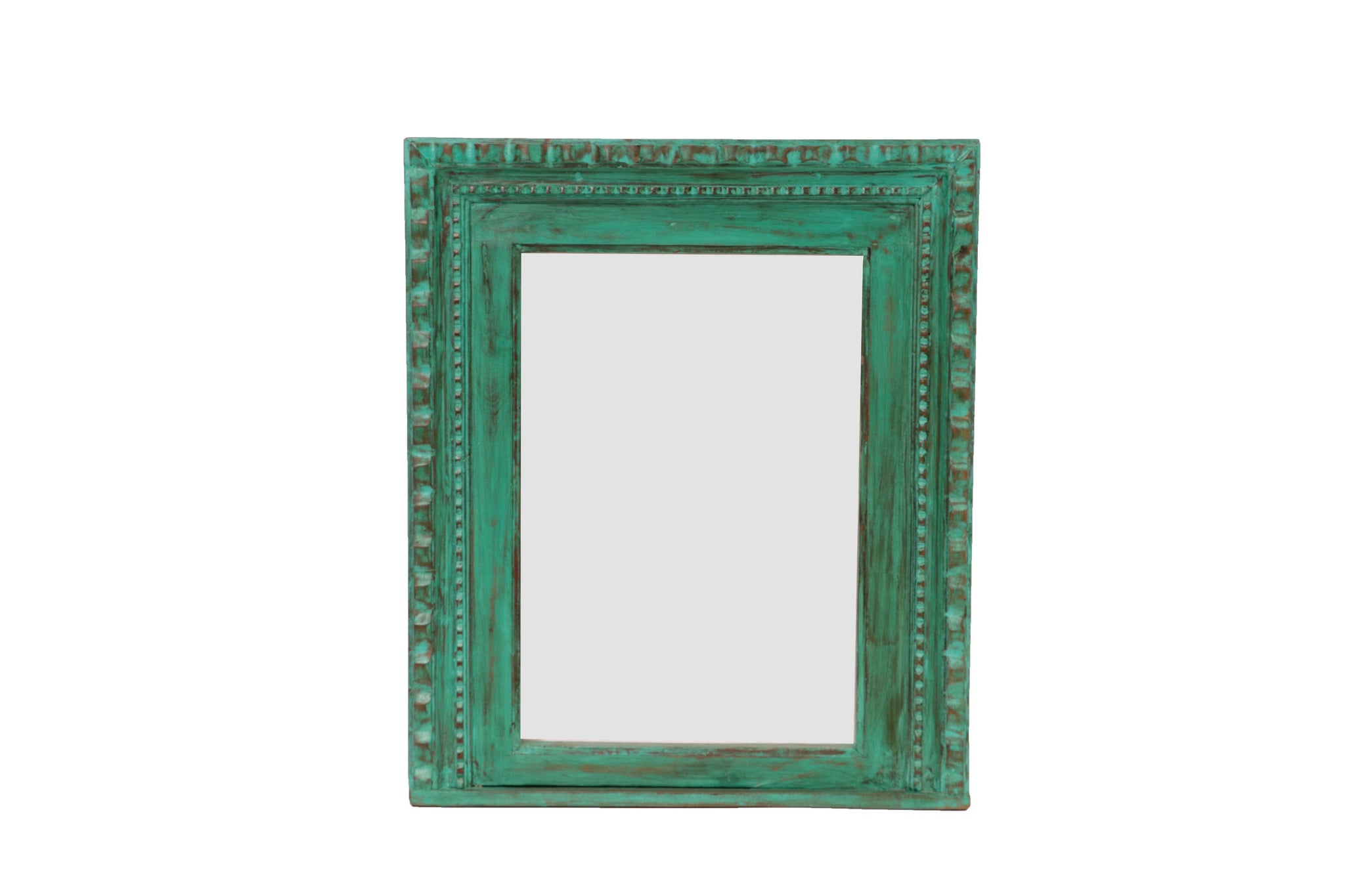 Wooden Carved Green Distressed Mirror