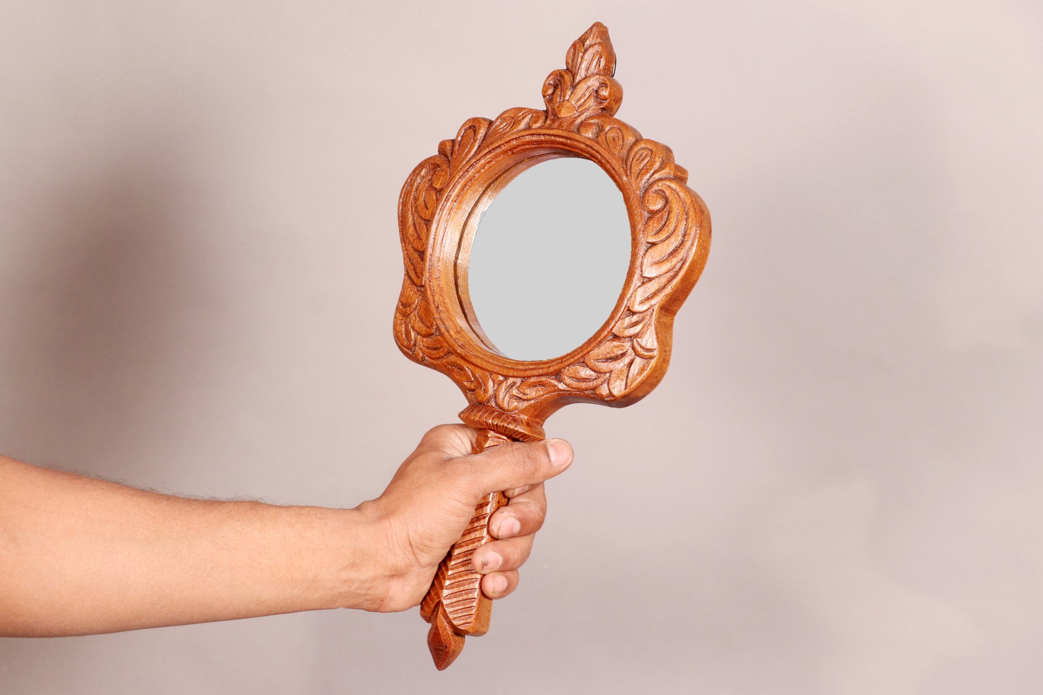 Teak wood Fairy tale hand held mirror