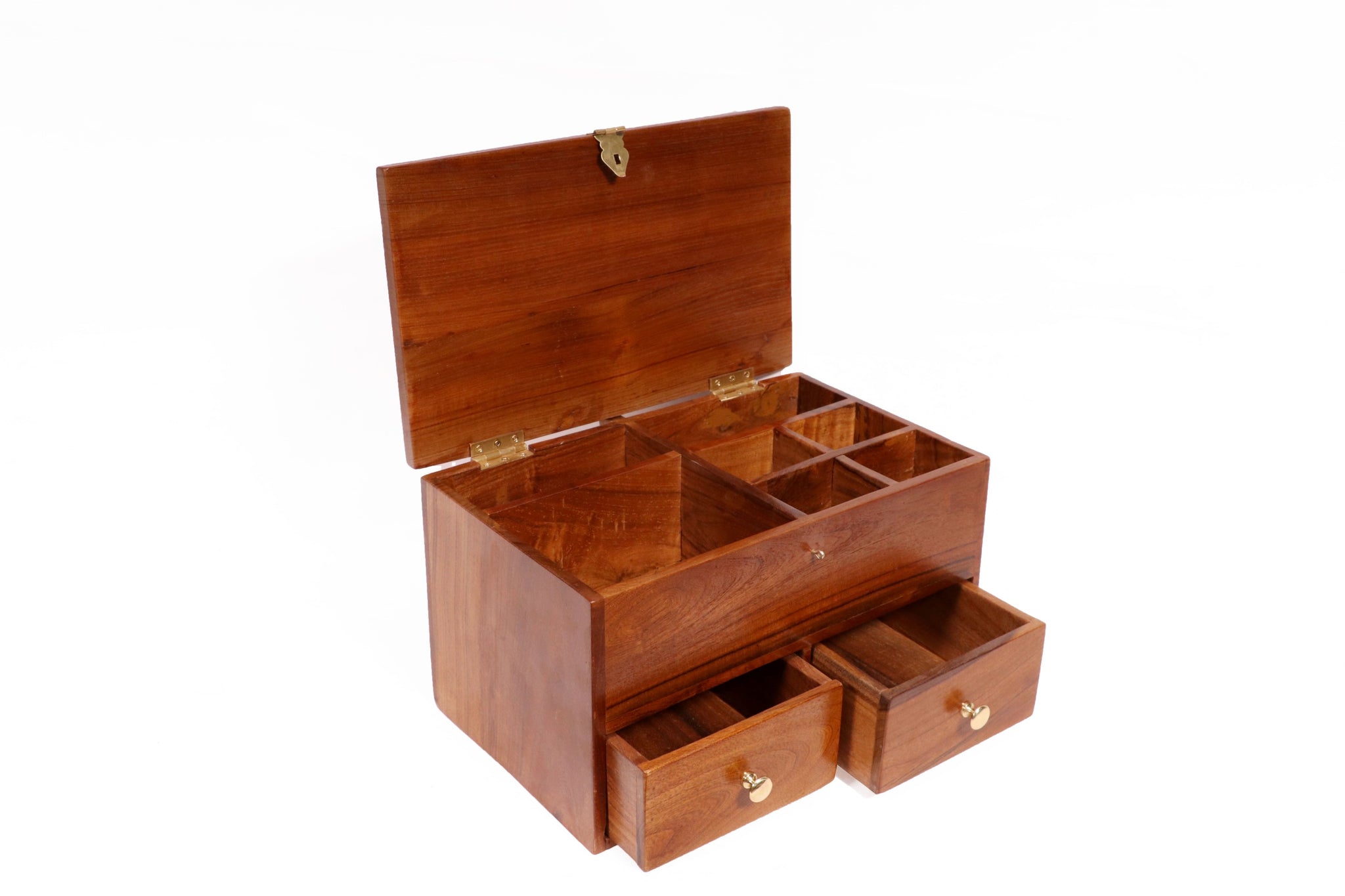 Teak 2 Drawer with multi slot Wooden Box