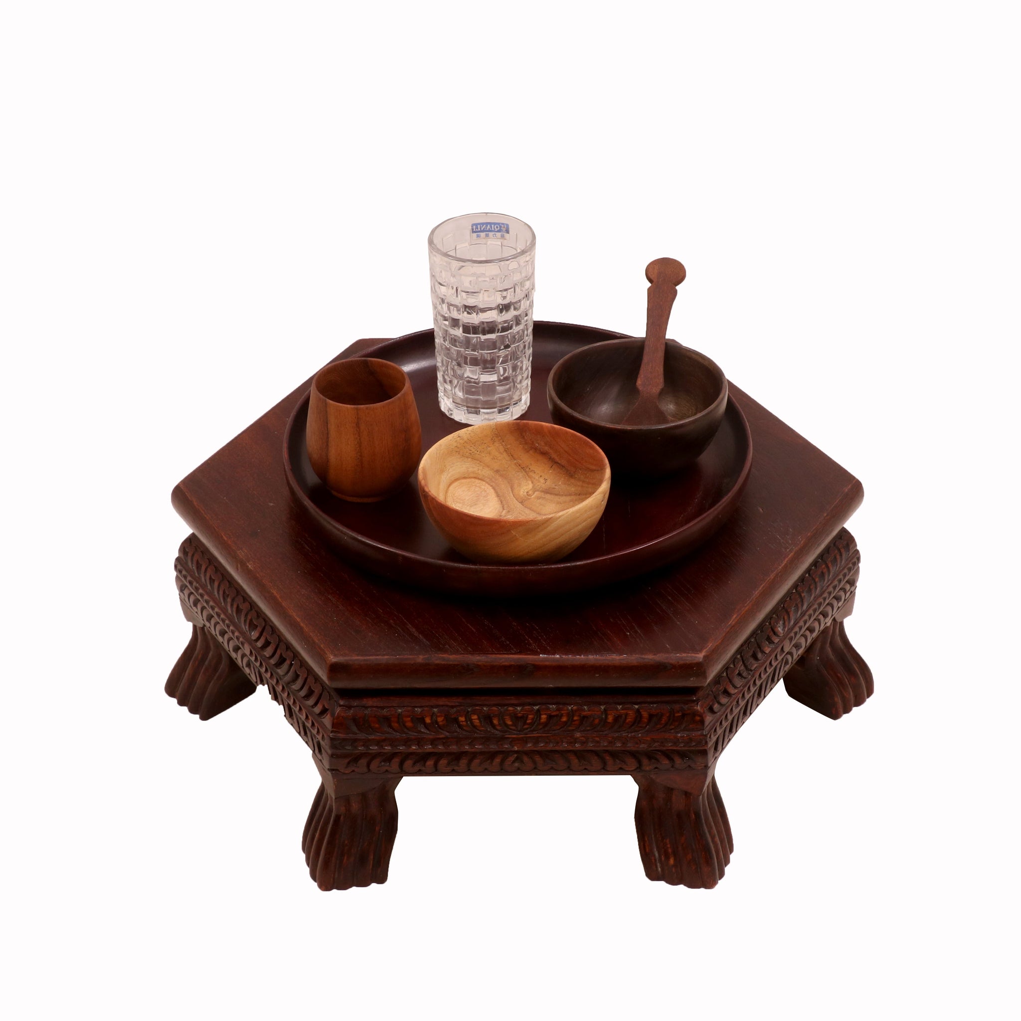 Rich Carved Mahogany Dark Style Wooden Bajot