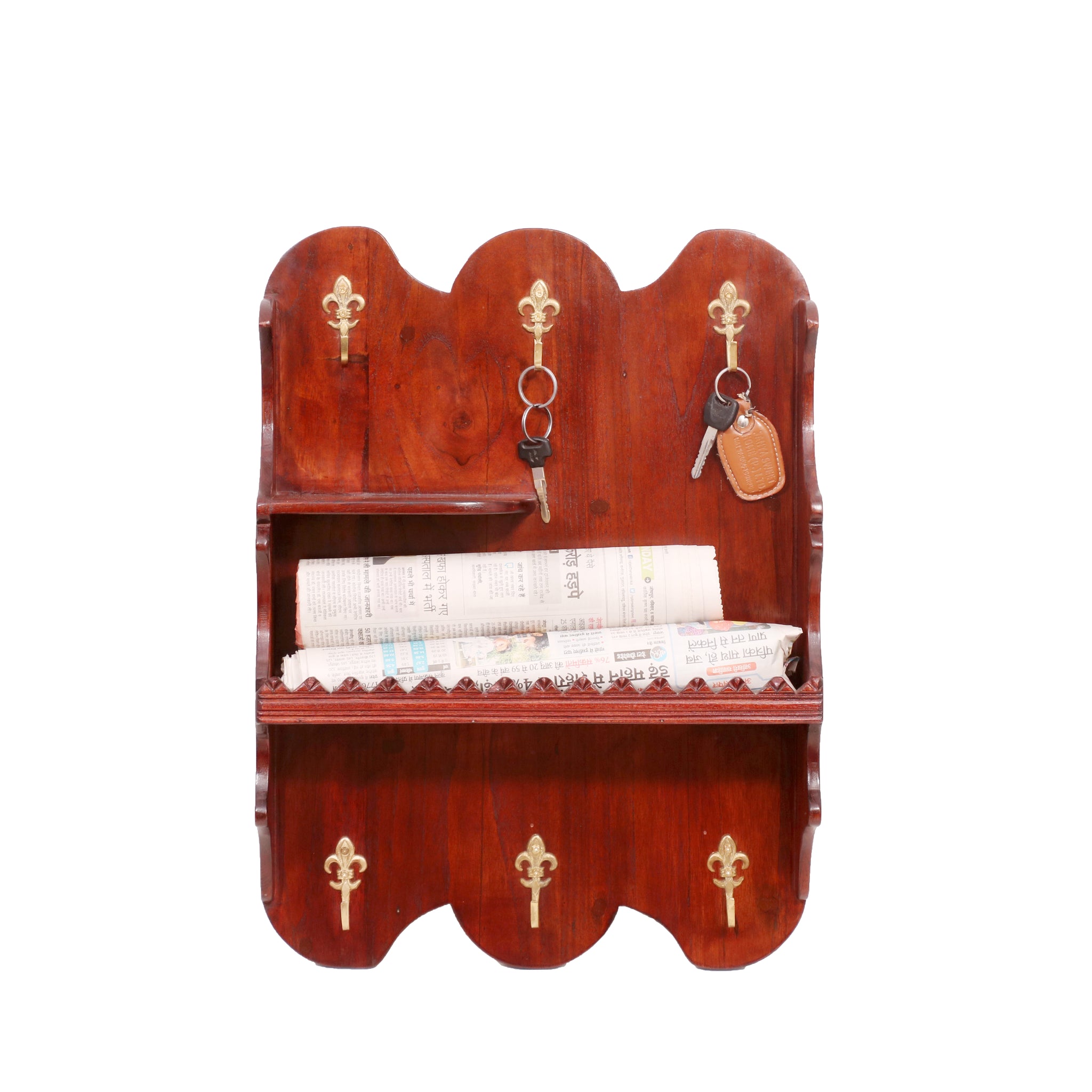 3-Wood Designer Key Holder with 2 Shelves