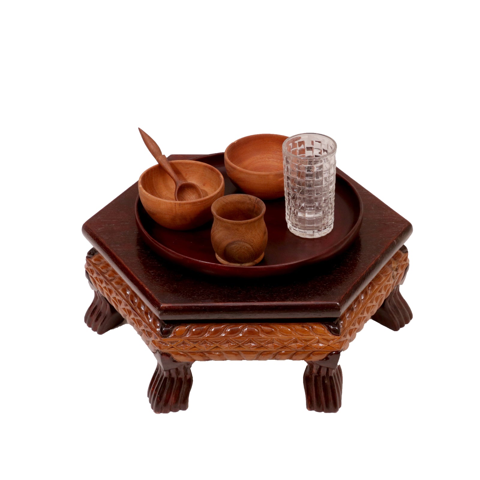 Dual Toned Hexagonal TEAK Wood Bajot