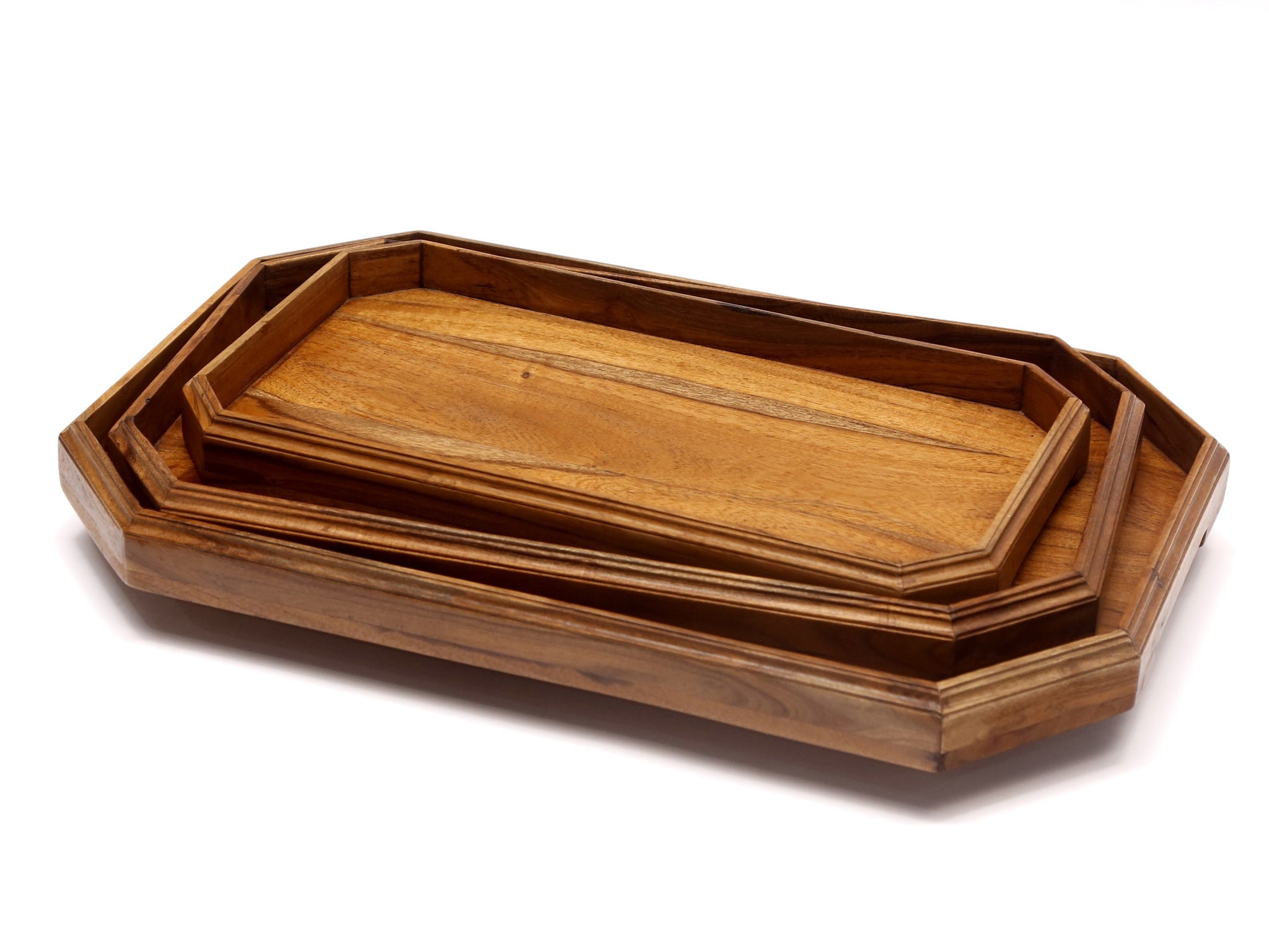 Octagon Wood Tray Set