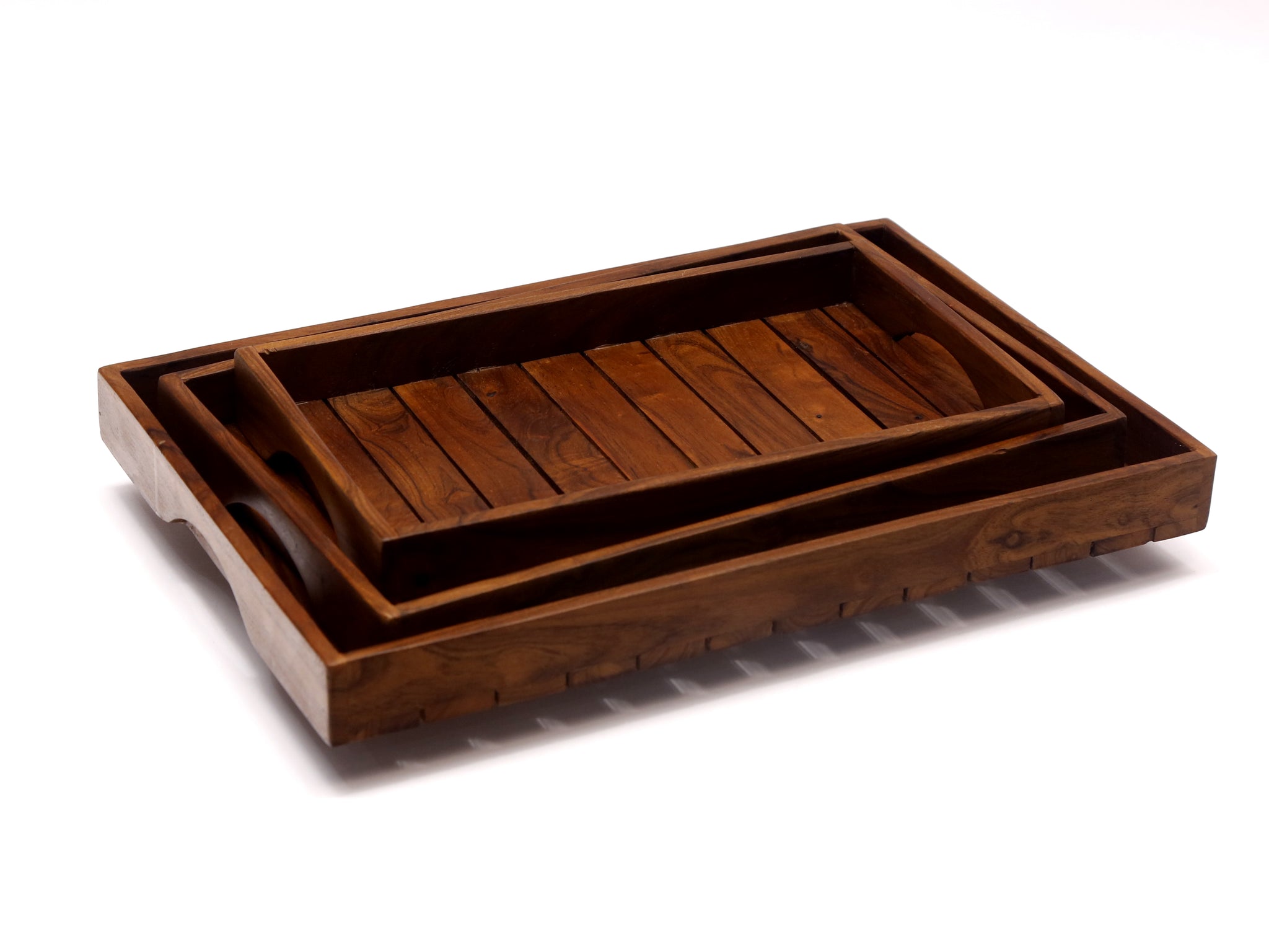 Plain Strip Square Wooden Tray Set