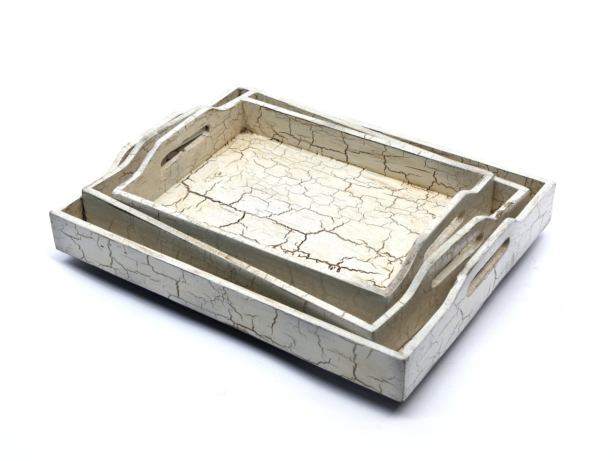 White Distressed Tray Set